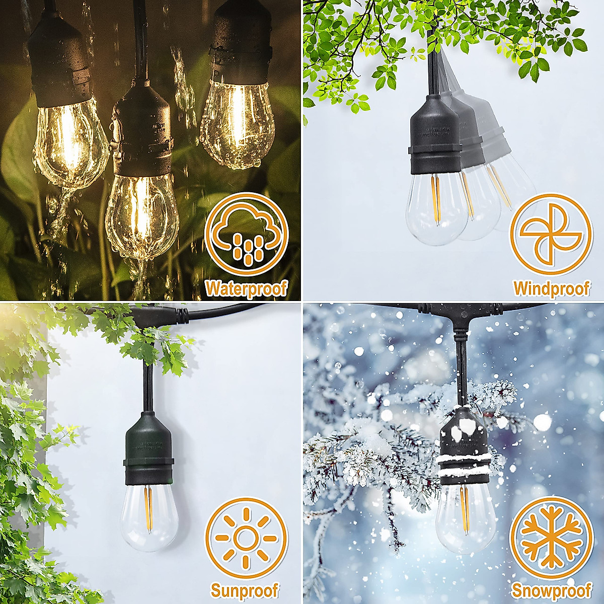 Anxbbo LED Outdoor String Lights, 48FT Patio Lights with 16 Edison Shatterproof Bulbs, UL Listed Heavy-Duty Commercial Grade Strand, Linkable Waterproof Hanging Lights for Outside Deck Backyard Garden