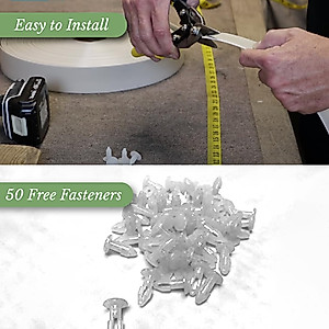 1.5" Wide x 45' Roll Vinyl Strap for Patio Chairs, Lawn Furniture, and Deck Chairs, Make Your Own Replacement Straps, Plus 50 Free Fasteners (201 White)