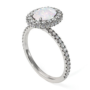 Thanksgiving Gifts gift ideas mom gift' ring simple jewelry Anniversary dress matching Ring Created-Opal 925 Sterling Silver Halo Design Ring Oval-Cut Fashion Jewelry for Women in Size 7