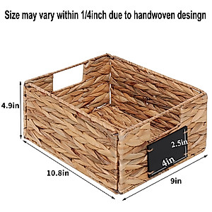 Rectangular Seagrass Baskets Hanging Storage Baskets Kitchen Storage Basket,Foldable Water Hyacinth Basket,Woven Kitchen Organizer with Labels&White Chalk Markers,Set of 4 Pcs,10.8x9x4.9inch