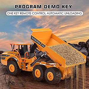 DOUBLE E Volvo RC Dump Truck Toy for Kids, Articulated Hauler, Remote Control Construction Toys Vehicles with Lights, Birthday Gifts Ideas for Boys Age 6 7 8 9 10 Year Old and up