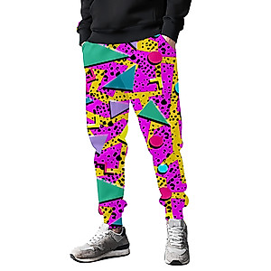XINQIXAA Men's Jogger Sweatpants,80s Pants 90s Theme Athletic Track Pants,80s Costumes for Men Workout Jogger Pants Black