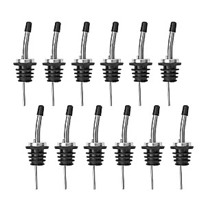 AOZITA 12 Pack Stainless Steel Classic Bottle Pourers Tapered Spout - Liquor Pourers with Rubber Dust Caps