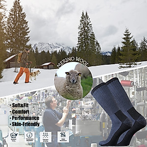 Ortis Merino Wool Cushion Crew Socks for Men Outdoor Hiking Hike Moisture Wicking Heavyweight Thick Warm Steel Toe Work Boots(NavyBlue L)