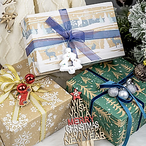 RUSPEPA Christmas Wrapping Paper Rolls with Tags and Jute String - 17 inches x 10 feet per Roll, Total of 3 Rolls