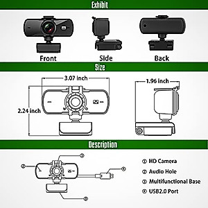 2K HD Webcam, Full HD Webcam with Microphone, 360° Adjustable & AF, with Privacy Cover, Plug and Play, USB Computer Camera for Conferencing, Video Calling, Game Live