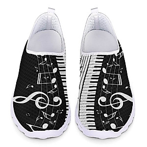 Coldinair Music Wall Art Music Note Women's Road Running Shoes Black White Treble Clef Prints Casual Sneakers Music Art Print Lady Girls Tennis Walking Shoe Workout Shoes for Tennis Gym