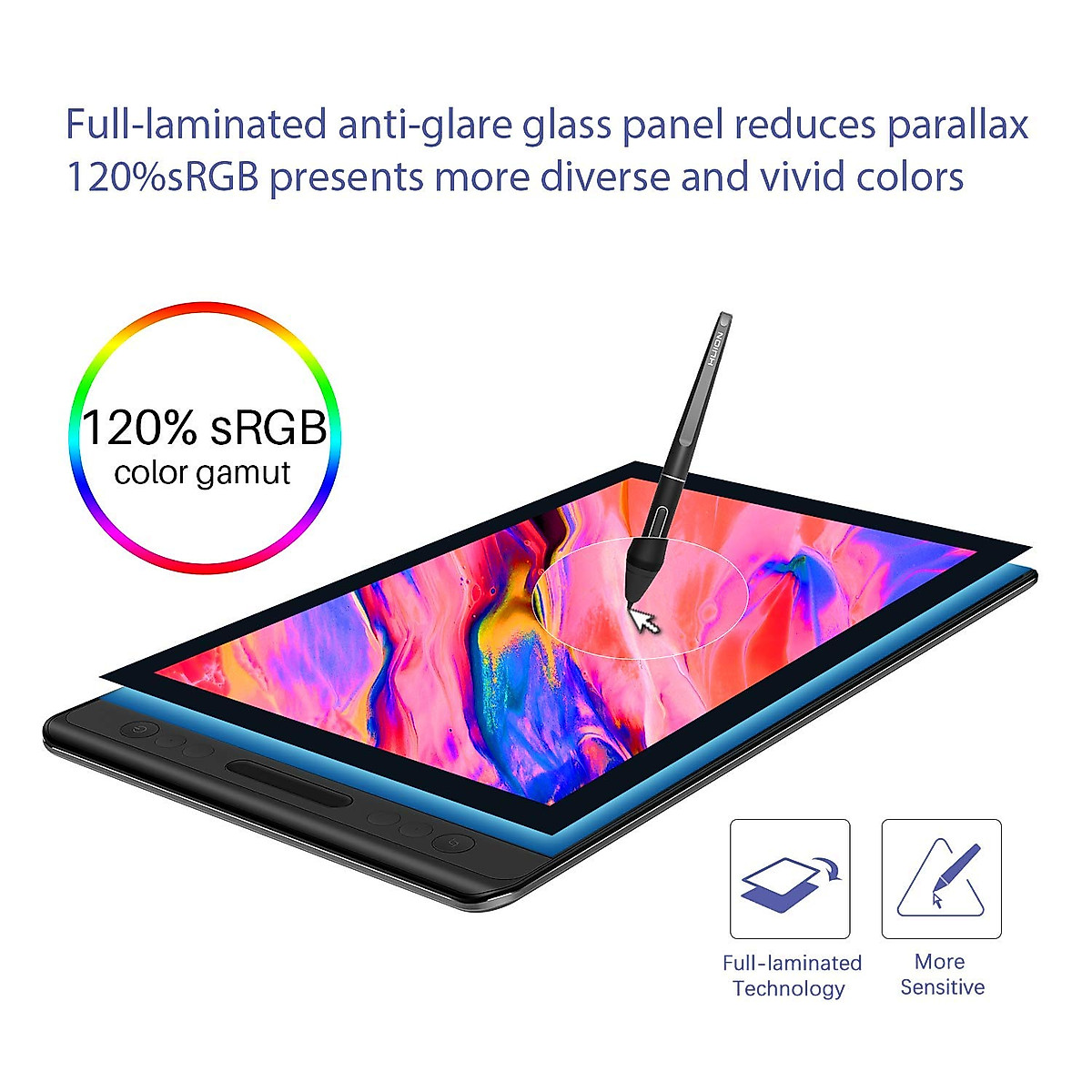 HUION KAMVAS Pro 12 Graphics Drawing Tablet with Screen Full Laminated Tilt 8192 Pen Pressure Battery-Free Stylus Adjustable Stand Compatible with Windows/Mac/Linux, 11.6 Inch Pen Display