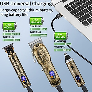 Dumite Hair Clippers for Men,Professional Hair Cutting Kit,Cordless Barber Clipper and T-Blade Beard Trimmer Set (Gold-1)