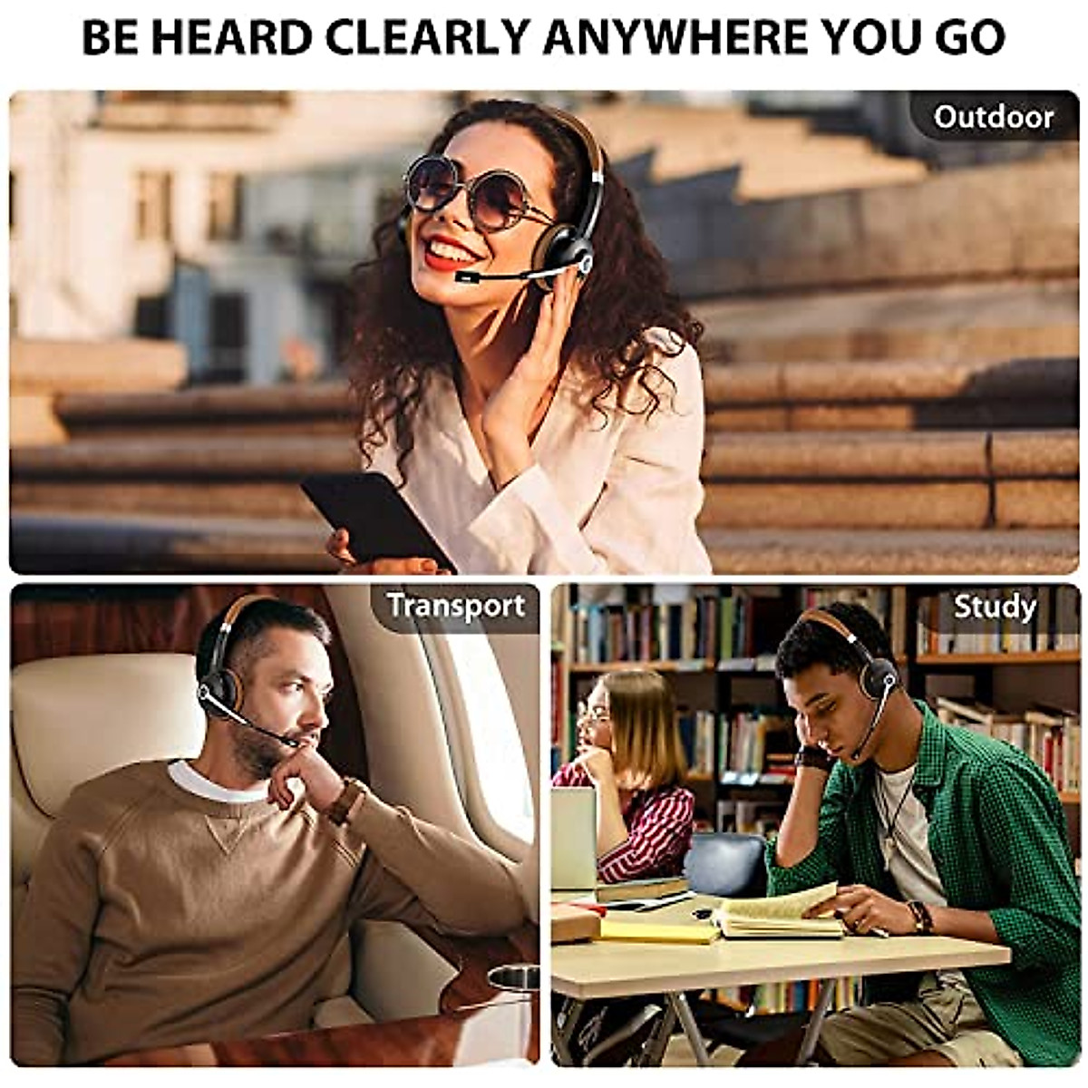 Wireless Headphones with Microphone, HD Stereo Sound & Noise Isolating Bluetooth Headset with Mute Button, Comfortable 25Hrs Playtime Hands Free On Ear Headphones for Cell Phone Calls Music Work