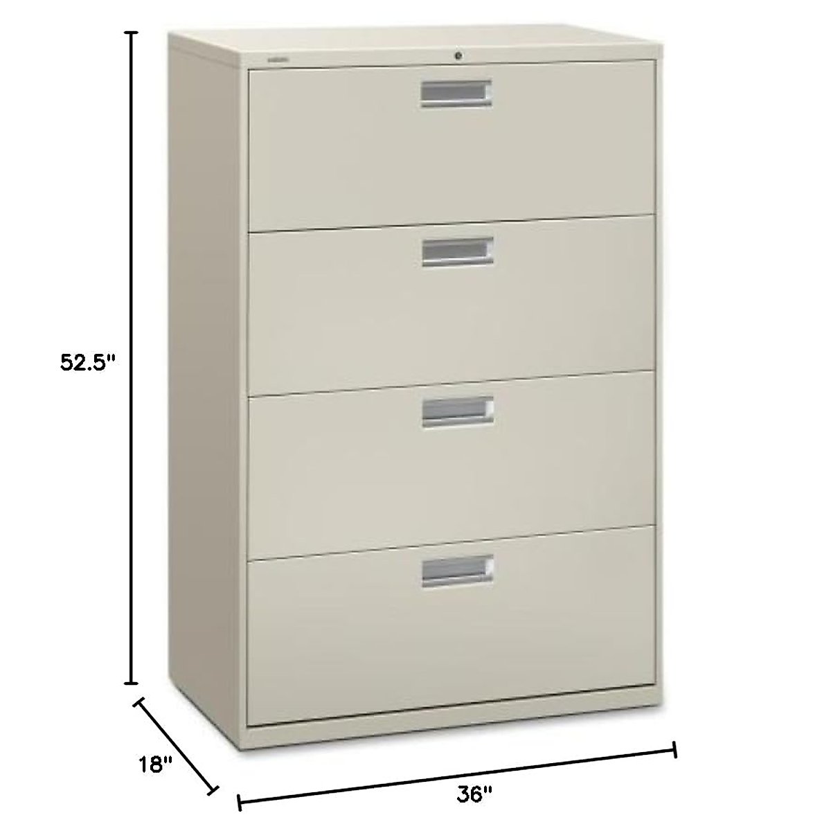 HON 600 Series Standard Lateral Files w/Locks-4 Drawer Lateral File W/Lock, 36"x19-1/4"x53-1/4", Putty