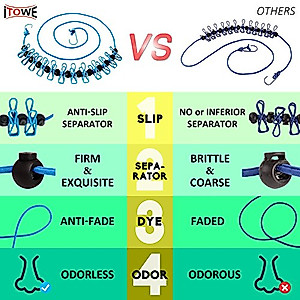 iTOWE 2Pack Portable Clothesline with 12 Pins Travel Clothesline Retractable Elastic Laundry Clothes Line with 12 Clothespin for Backyard Vacation Hotel Balcony Clothes Drying Line Camping Accessories