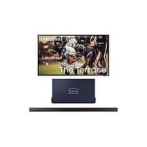 SAMSUNG QN75LST7TA The Terrace 75" Outdoor QLED 4K Smart TV with a HW-LST70T 3.0 Channel Soundbar with Dolby 5.1 Ch and a VG-SDC75G 75" Dark Gray Dust Cover for The Terrace TV (2020)