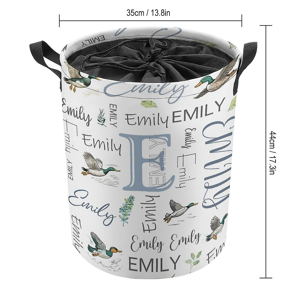 Mallard Duck Personalized Baby Laundry Basket Custom Name Nursery Hamper Collapsible Kids Laundry Hamper with Handles Durable Oxford Cloth Organizer for Clothes Storage Baby Gift Baskets