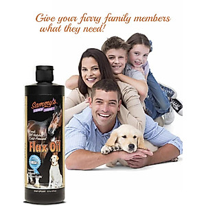Sammy’s™ Shiny Coat Flaxseed Oil - 100% Pure, Natural Flax Oil, Cold-Pressed, Excellent Source of Omega-3 for Your Furry Friend, for Healthier Skin and Coat of Your Dogs, Cats, Other Pets - 32 Oz