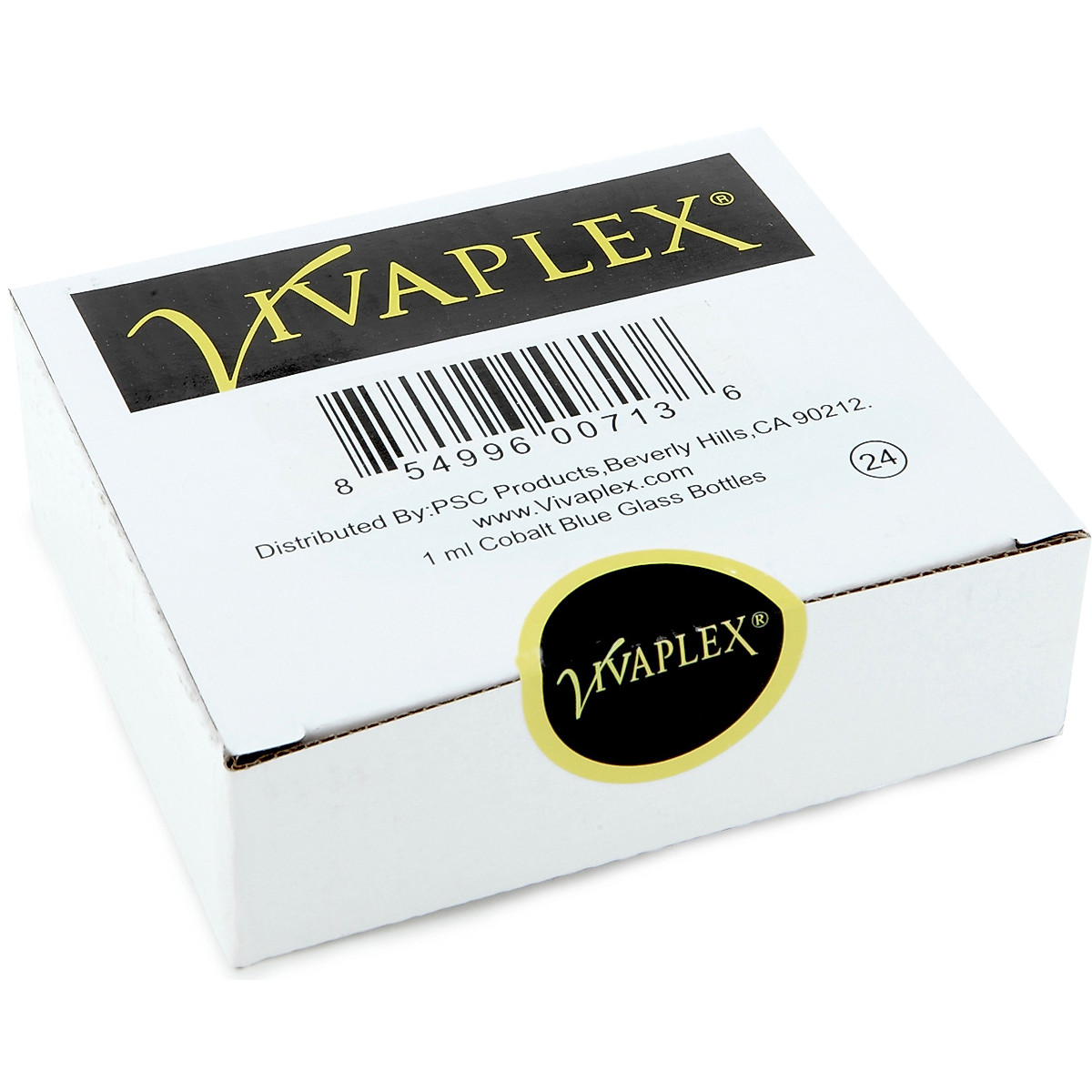 Vivaplex, 24, Cobalt Blue, 1 ml (1/4 Dram) Glass Bottles, with Orifice Reducers and Black Caps