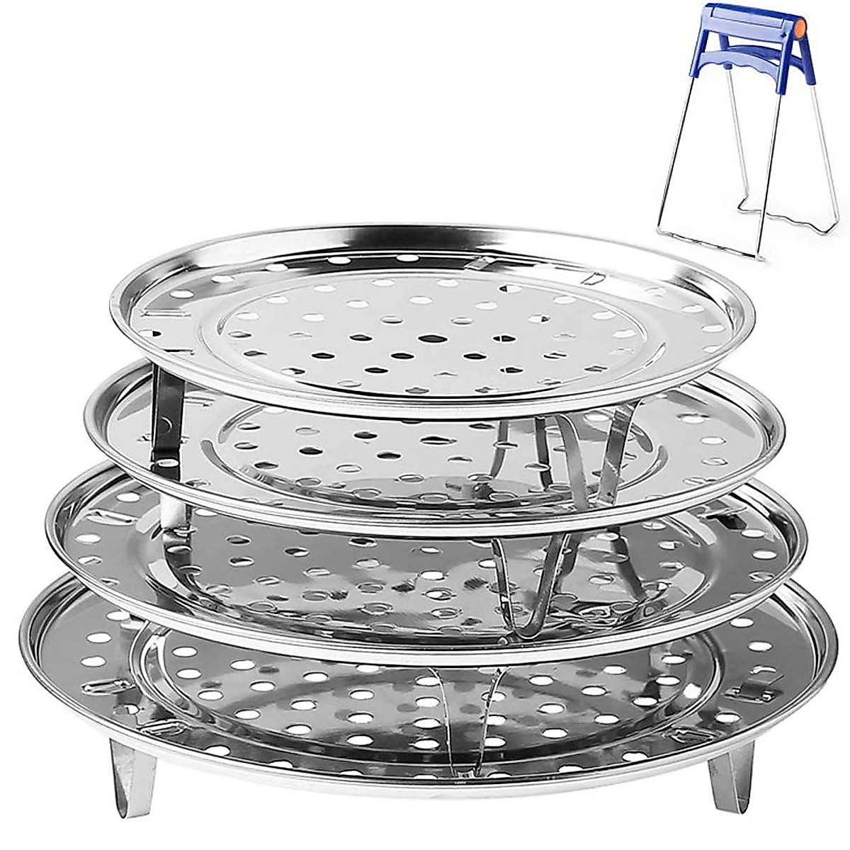 Round Stainless Steel Steamer Rack 7.6" 8.5" 9.33" 10.23" Inch Diameter Steaming Rack Stand Canner Canning Racks Stock Pot Steaming Tray Pressure Cooker Cooking Toast Bread Salad Baking (4 Pack)