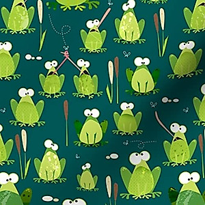 Spoonflower Fabric - Frog Toad Croak Teal Green Nature Amphibian Boys Kids Printed on Petal Signature Cotton Fabric Fat Quarter - Sewing Quilting Apparel Crafts Decor
