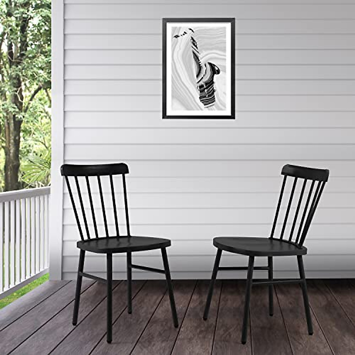Anmutig Metal Patio Dining Chairs Side Chairs Indoor/Outdoor Windsor Style Metal Side Chair Farmhouse Chair with Spindle Back Set of 4 (Black)