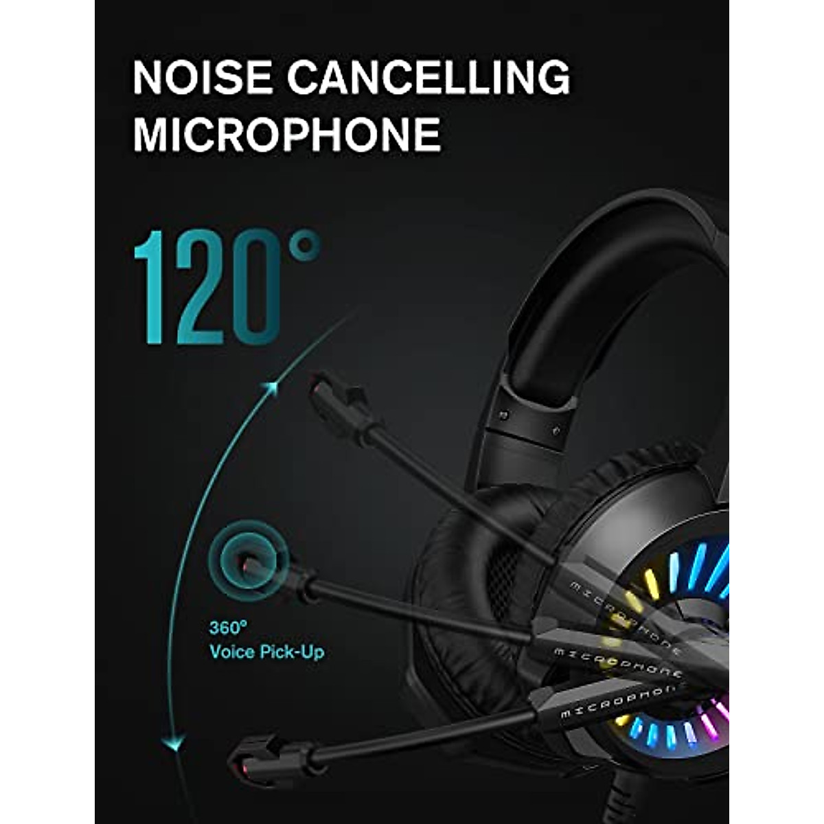 ZIUMIER Gaming Headset with Microphone, Compatible with PS4 PS5 Xbox One PC Laptop, Over-Ear Headphones with LED RGB Light, Noise Canceling Mic, 7.1 Stereo Surround Sound