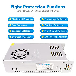 12V 33.3A Universal Regulated Switching Power Supply,400W 100-240V AC to DC, for CCTV, Radio, Computer Project, LED Strip Lights, 3D Printer