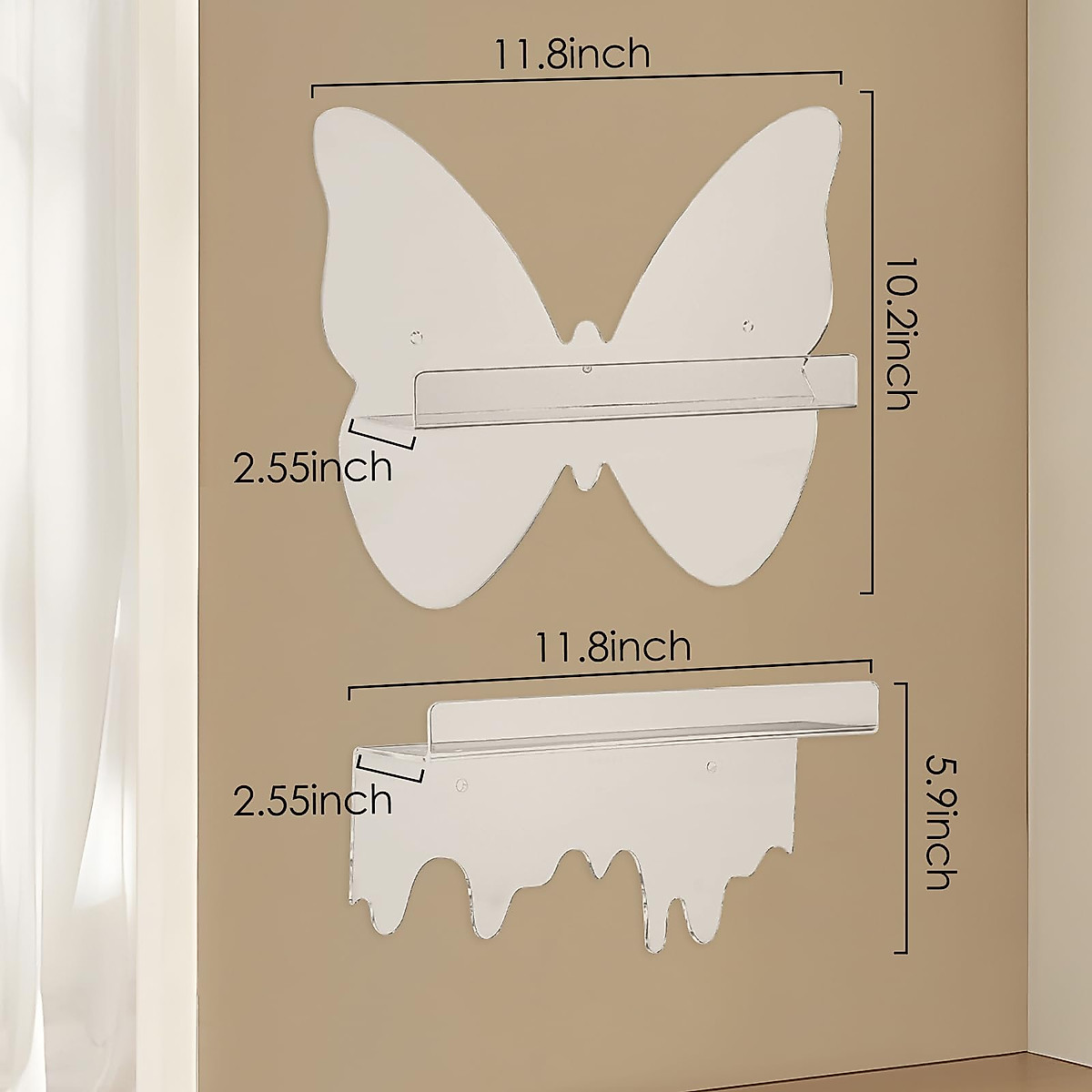 Leefasy Acrylic Floating Wall Ledge Shelf, Wall Mounted Bookshelf, Invisible Spice Rack, Clear Bathroom Storage Shelves Display,Hanging Shelves for Wall Storage - Flowing Water