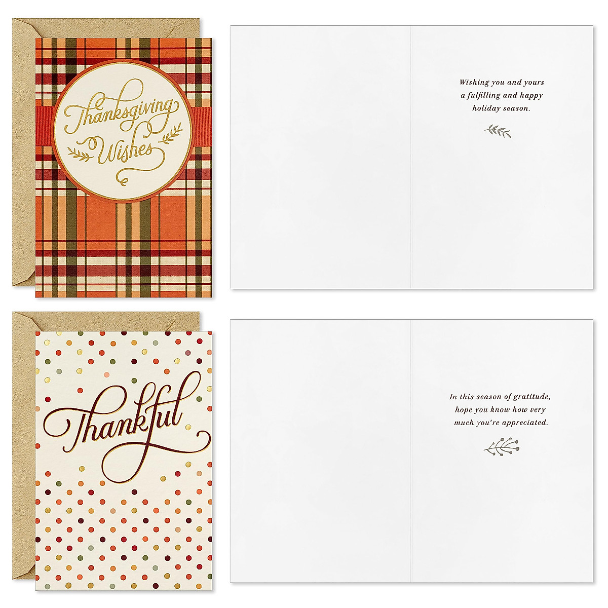 Hallmark Bulk Thanksgiving Cards Assortment (72 Cards with Envelopes) Stripes, Leaves, Plaid