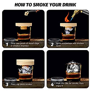 MGahyi Cocktail Smoker Kit with Torch(Without Butane) 4 Flavors Wood Chips for Drink Smoker,Old Fashioned Smoker Kit for Bourbon/Whiskey,Ideal Gifts for Men,Dad,Husband，Valentine's Day Gift (B)