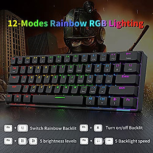 NACODEX STK61 2.4Ghz Wireless/Bluetooth/Wired 60% Mechanical Keyboard | 1000mAh Ultra Compact Rainbow Backlit Gaming Keyboard Wired Programmable for Win/Mac/PC Gamer