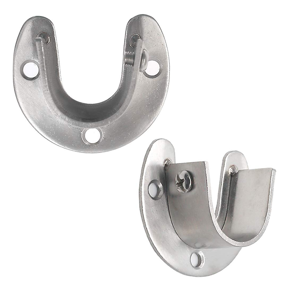 Seimneire 2pcs Heavy Duty Stainless Steel Rod Socket, Wardrobe Bracket Flange Rod Holder Closet Rod End Supports Fit 1" Diameter, U Shaped - Silver
