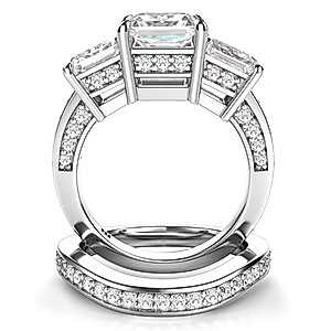 Metal Factory Sz 7 Sterling Silver 3 Carat Princess Cut Cubic Zirconia CZ Wedding Engagement Ring Set