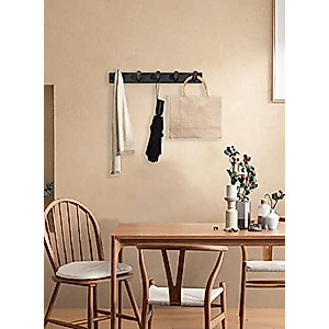 SKONVIC Coat Hooks Wall Mounted,Heavy Duty Coat Rack with 5 Wooden Knobs Hooks,16 Inch Long Coat Hanger for Hanging Coat Towel Bags Hats Backpacks Jackets Keys