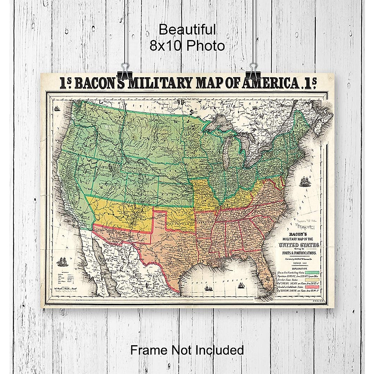 Civil War Memorabilia - The Civil War - American Civil War Poster - 8x10 Southern States Confederacy Vintage Map Replica - The Confederate Secession - Americana - American US Map - Historic Wall Art