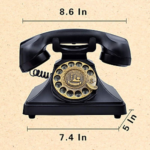 EC VISION Rotary Phones for Landline, Retro Landline Telephone Old Fashion Home Phones with Mechanical Ringer and Speaker Function(Black)