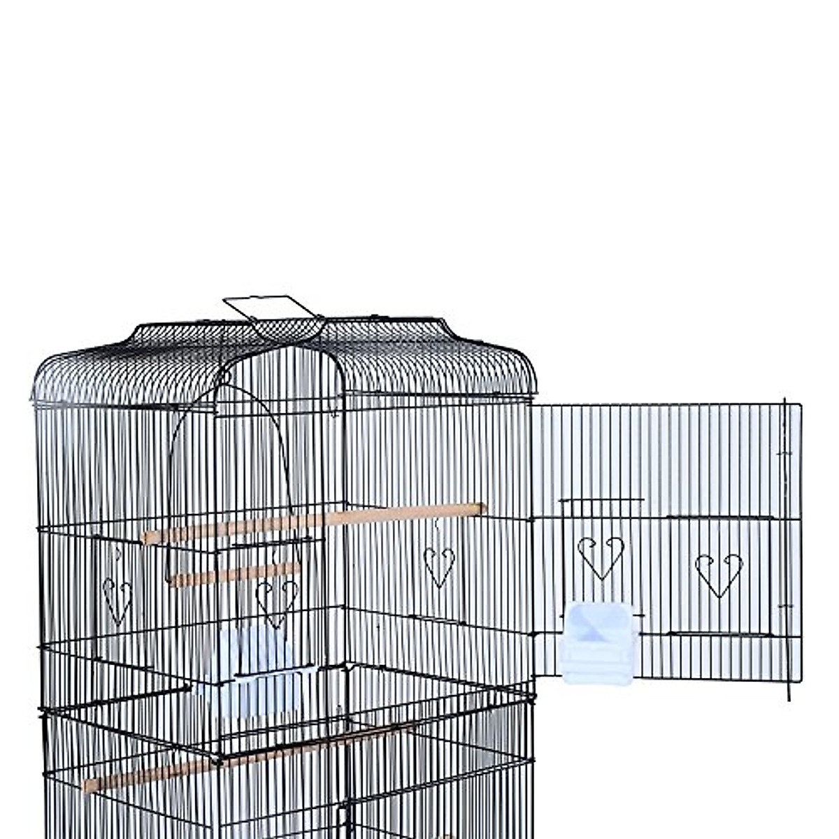 PawHut 60" Metal Indoor Bird Cage Starter Kit with Detachable Rolling Stand, Storage Basket, and Accessories, Black