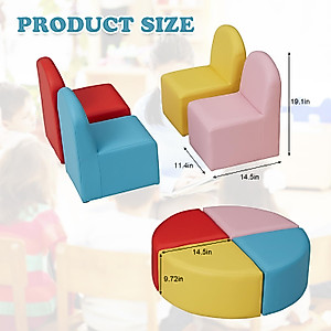 Kinsuite Kids Sofa Seating Set Convert to Table and 4 Chairs Colorful Stools for Toddlers Soft Foam Play 8 PCs Set for Classroom