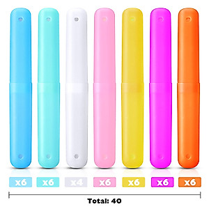 40 Pieces Travel Toothbrush Holder Case Portable Plastic Pencil Case Holder Toothbrush Carrier Cover Case Bulk Toothbrush Storage Containers for Traveling Camping Bathroom Business, 7 Colors