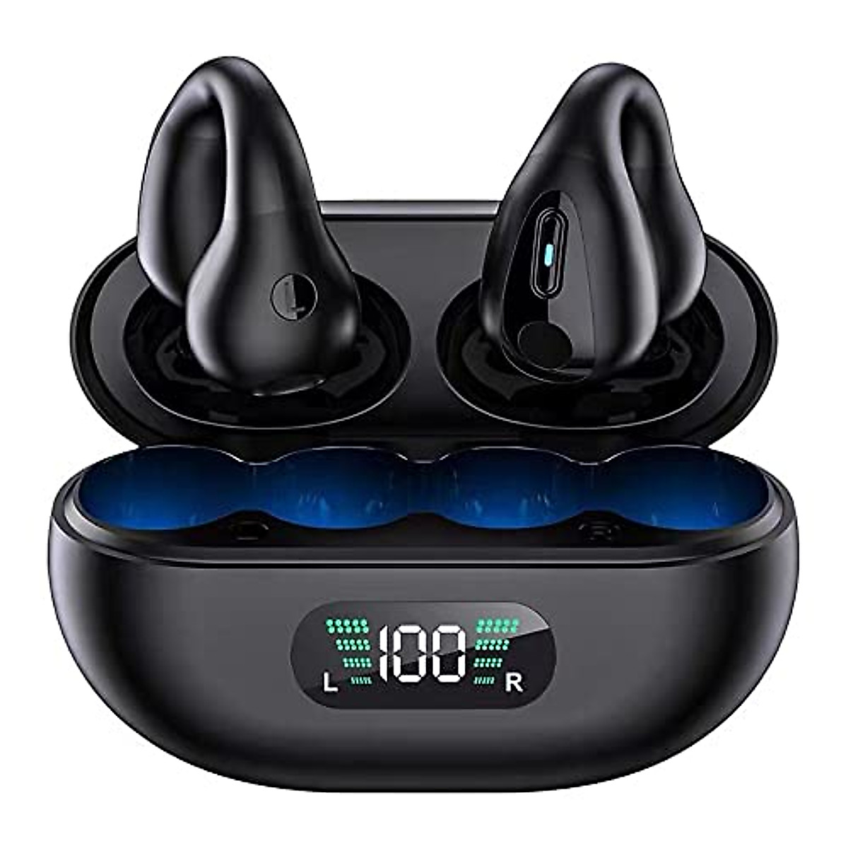 Pousbo Wireless Ear Clip Bone Conduction Headphones Bluetooth, 2023 New Mini Open Ear Headphones Wireless Bluetooth, Waterproof Sport Running Earring Earphone (New Black)
