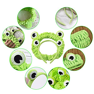 ikasus Frog Head Wrap and Hair Band Green Frog Headband Women Facial Makeup Headband Elastic Stretchy Head Band for Face Washing Shower Sports Yoga Beauty Skincare Hair Accessories Style 1