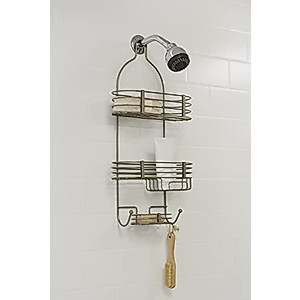 AQ Hanging Shower Caddy, Extra Wide Bathroom Organizer for Shampoo, Conditioner & Soap with Multi-Functional Hooks - Matte Nickel