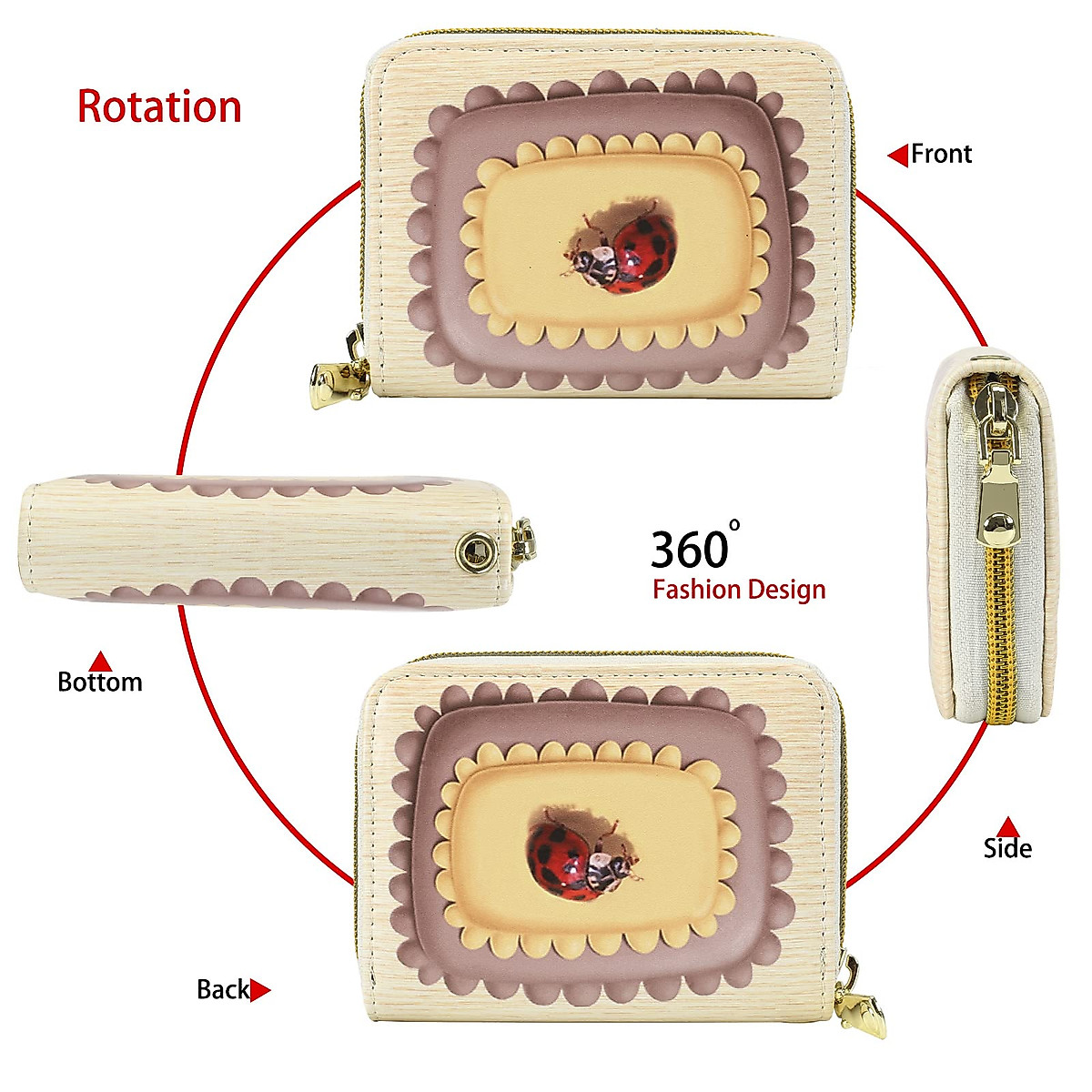 ENYISDAN RFID Blocking Leather Womens Wallet with Credit Card Case Zipper Pocket Small Credit Card Wallet Organizer Travel (Nebula)(Ladybug Pack Product Features.)