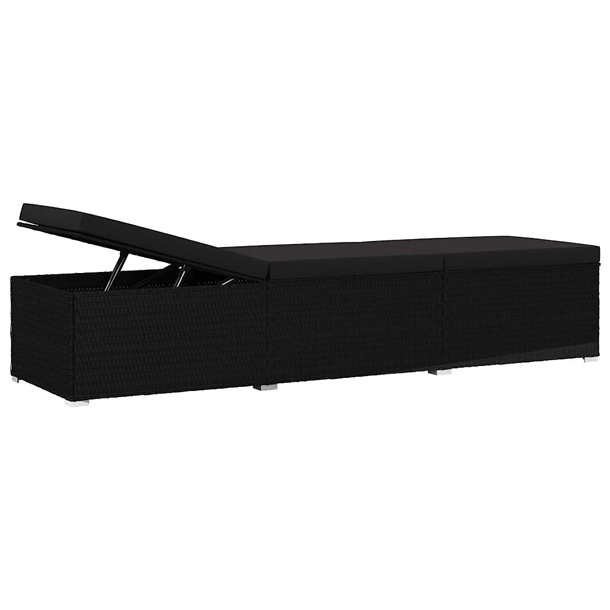 vidaXL Black Poly Rattan Sun Lounger with Cushion - Weather-Resistant Outdoor Furniture - Perfect for Patio, Poolside, Balcony