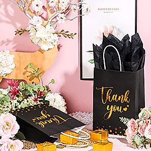 30 Pcs Thank You Gift Bags with Tissue Paper Gold Thank You Wedding Bags with Handle for Business, Shopping, Wedding, Baby Shower, Party Favors (Black Style)