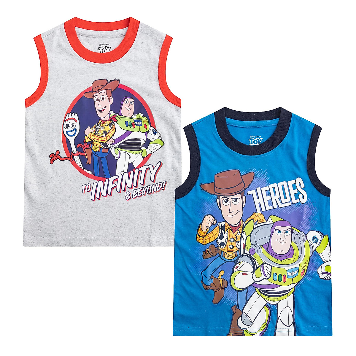 Disney Toy Story Woody & Buzz Lightyear Boys’ 2 Pack Tank Top for Toddler and Little Kids - Blue/Grey
