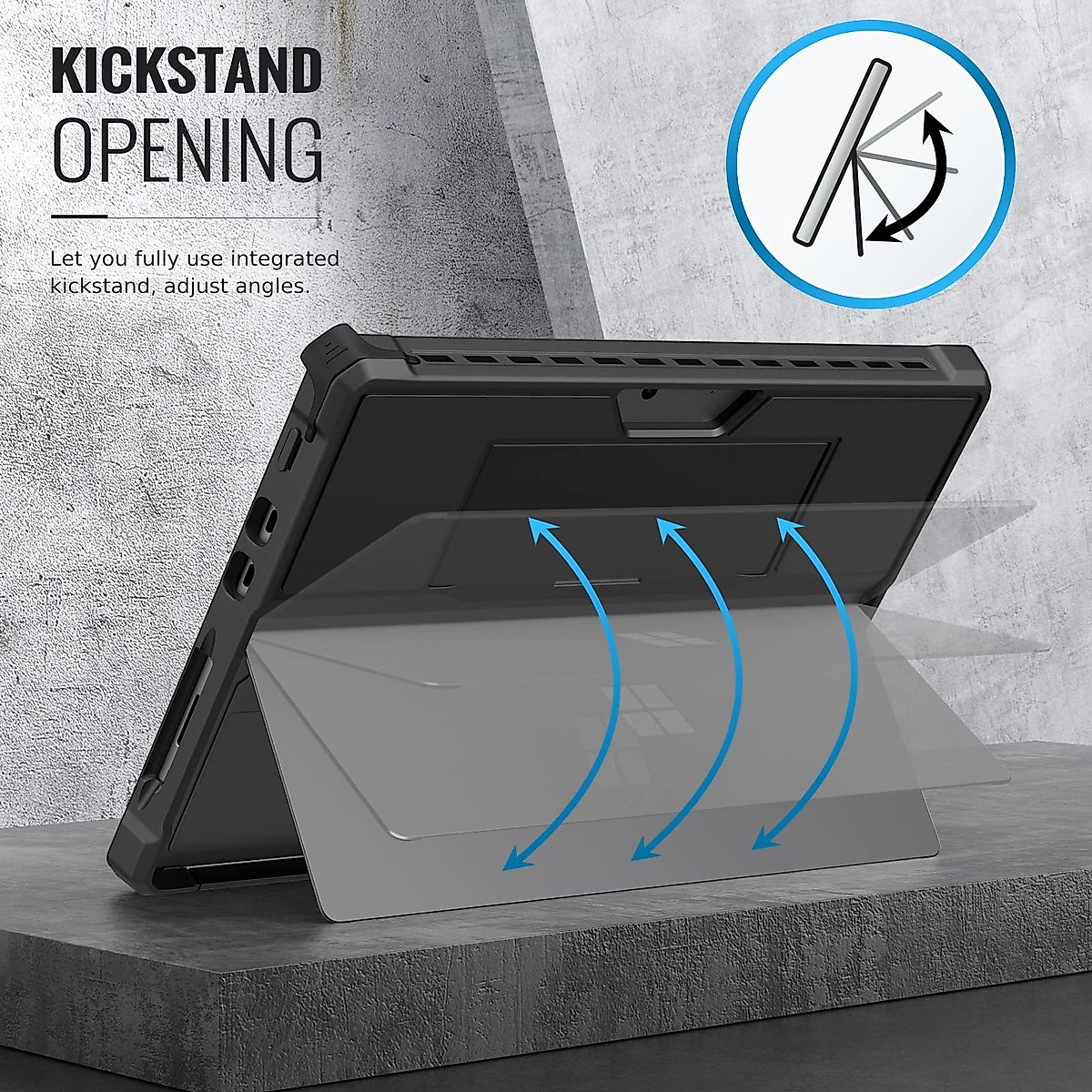 MoKo Case Fits Microsoft Surface Pro 8 13" Touchscreen 2021 Release Tablet, All-in-One Protective Rugged Cover Case with Hand Strap, Compatible with Type Cover Keyboard, Black