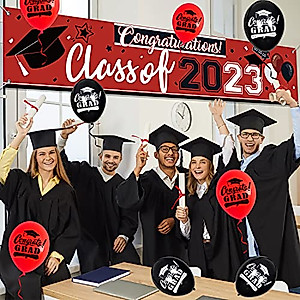 Graduation Decorations 2023 Banner Red and Black Class of 2023 Graduation Party Large Congratulations Backdrop and 8pcs Congrats Grad Balloons for College Graduation Party Decorations 2023(red)