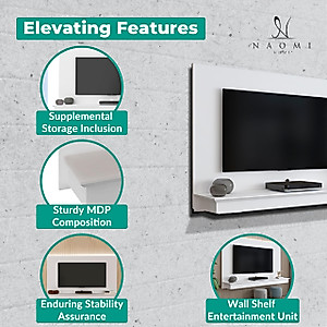 Naomi Home Deborah Floating Entertainment Center for up to 55 inch TVs, TV Wall Panel with LED Strip and Shelf, Floating TV Stand, White