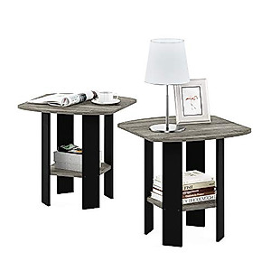 FURINNO Simple Design End Table, 2-Pack, French Oak Grey/Black