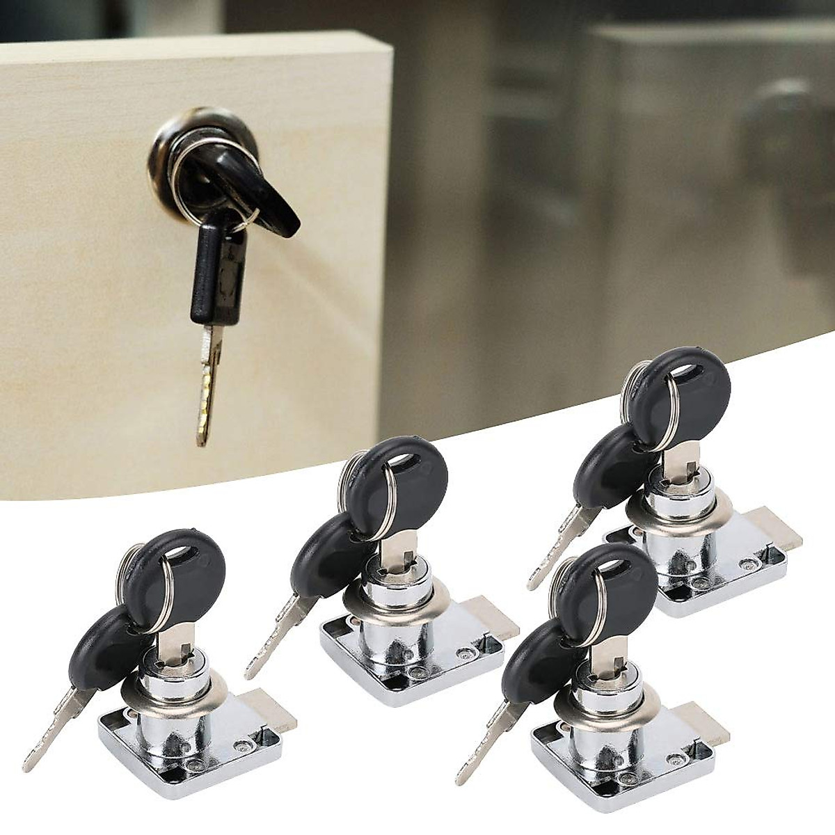 QANYEGN 4 Sets Drawer Lock Cabinet Locks with Keys, Zinc Alloy Drawer and Cabinet Lock, Home Desk Lock for Desks, Cabinets, Drawer Cabinets, Letter Box
