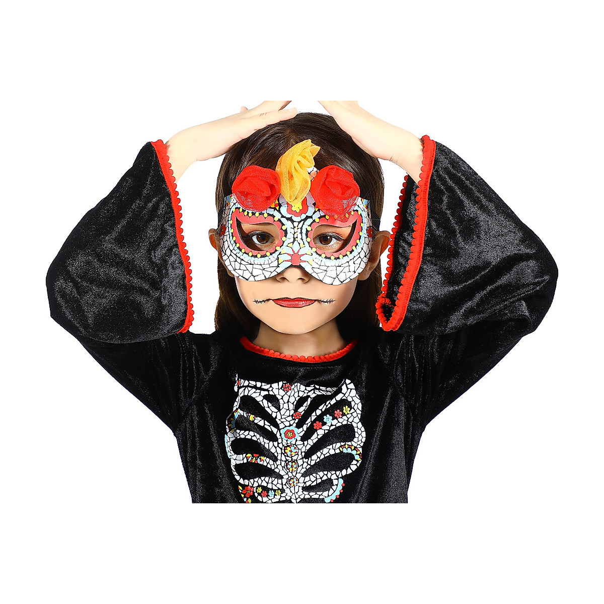 Lingway Toys Day of the Dead Costume for Girls,Great for Dia de los Muertos 7-8years